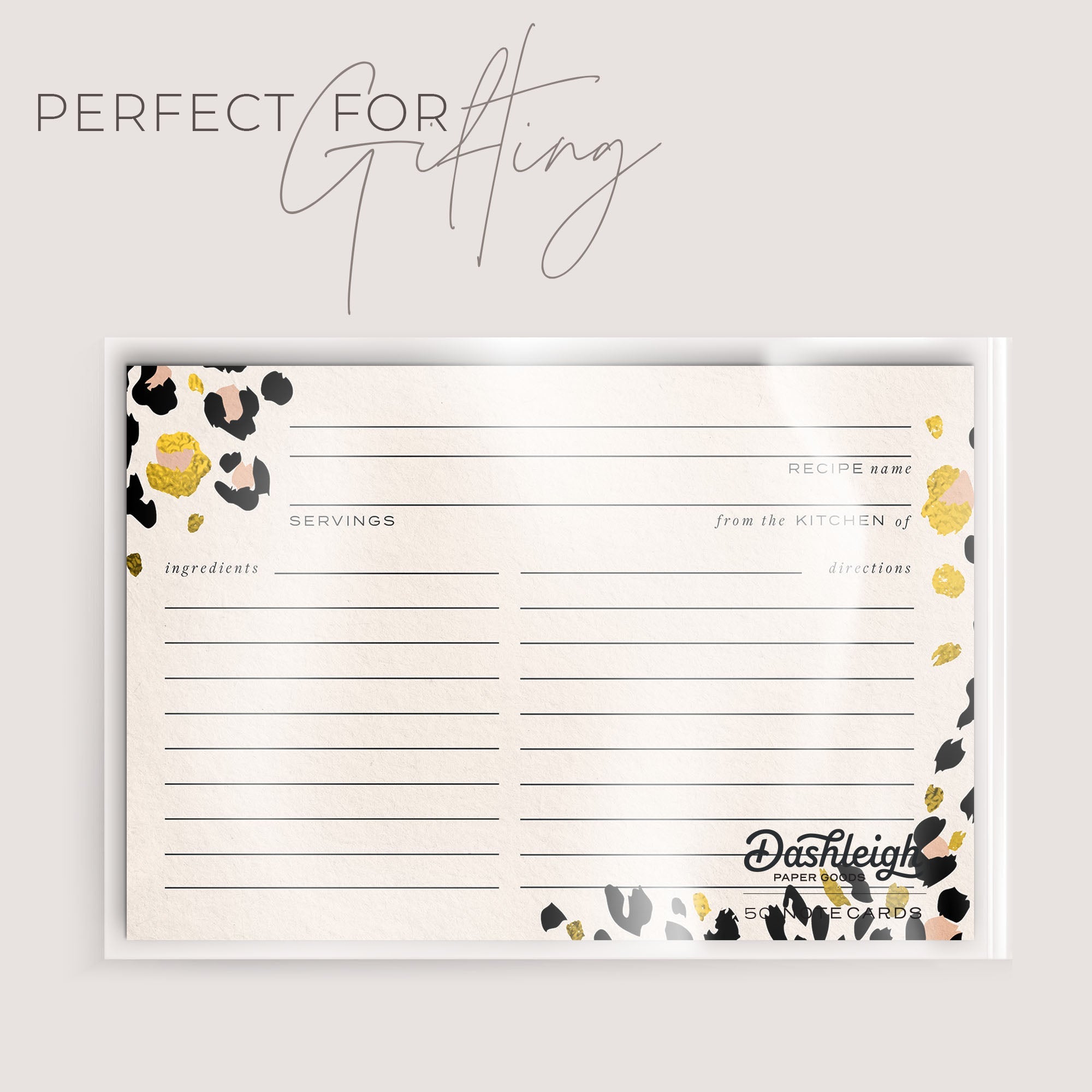 Cheetah Print + Gold Foil Recipe Cards, Set of 50, 4x6 inches – dashleigh