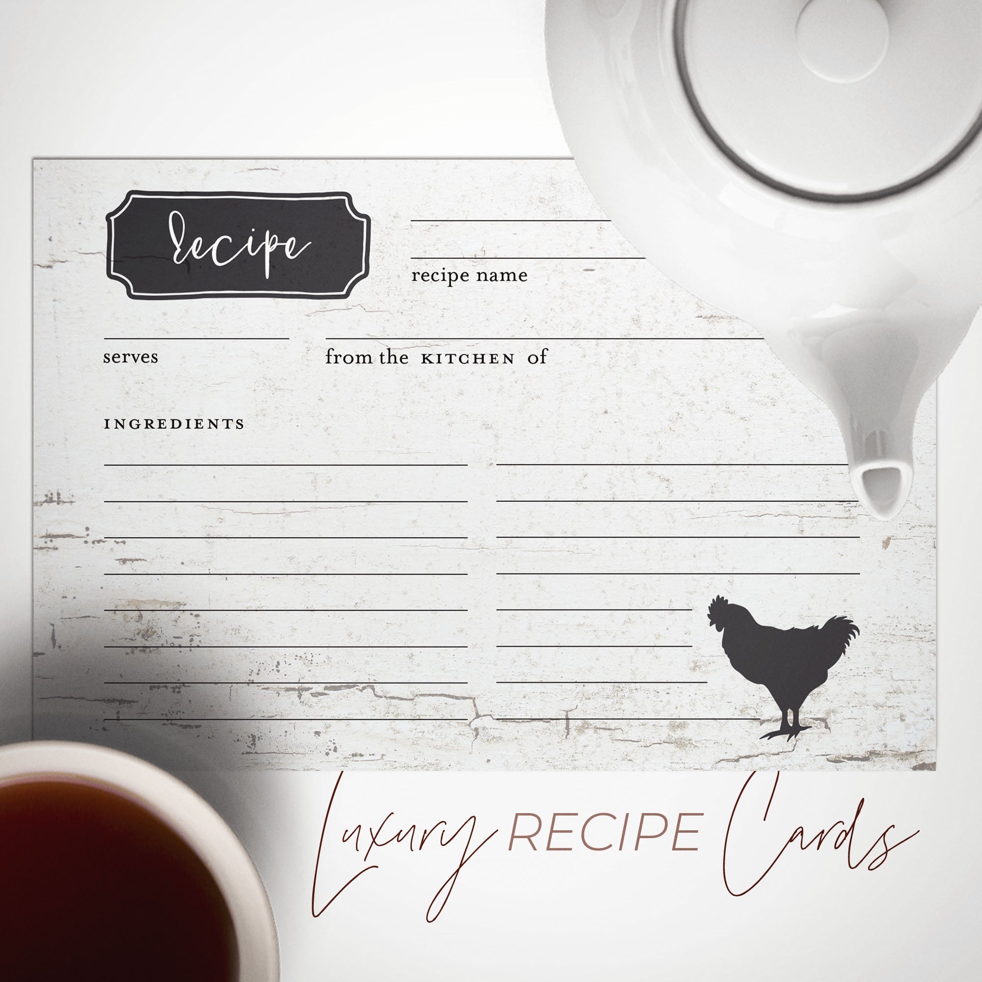 Rustic Farmhouse Chicken Recipe Cards, Double Sided, Set of 48 Cards ...