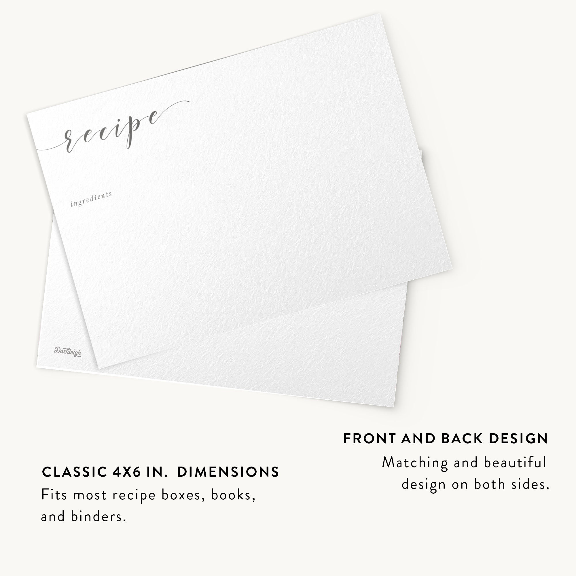 Elegant Unlined and Printable Recipe Cards (Set of 50) - Customize Your ...