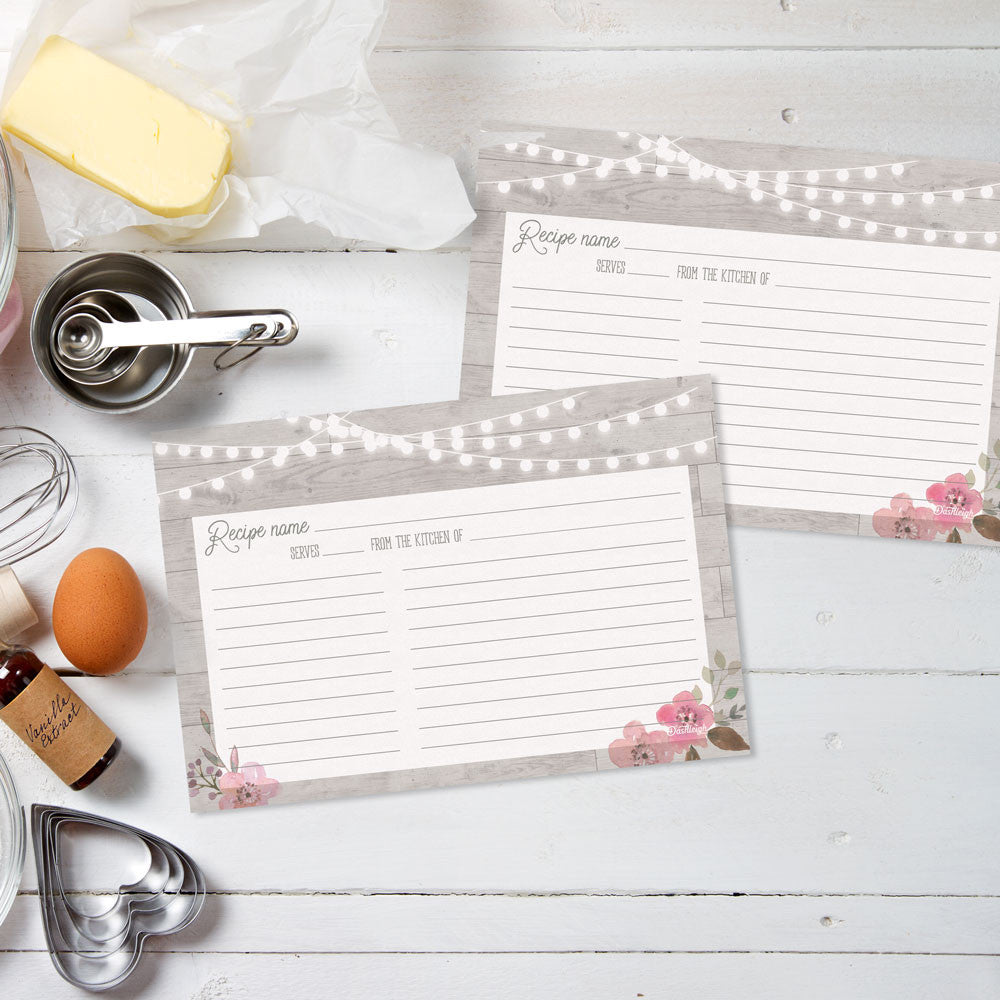 Wood and Lights Grey Recipe Card Set, 48 Cards, 4x6 for Bridal Shower ...